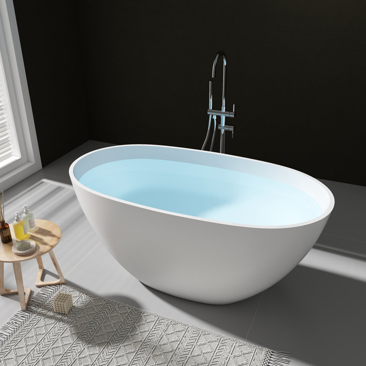 SJ STAR&JANE 51'' X 27'' Freestanding Soaking Solid Surface Bathtub In White | Wayfair